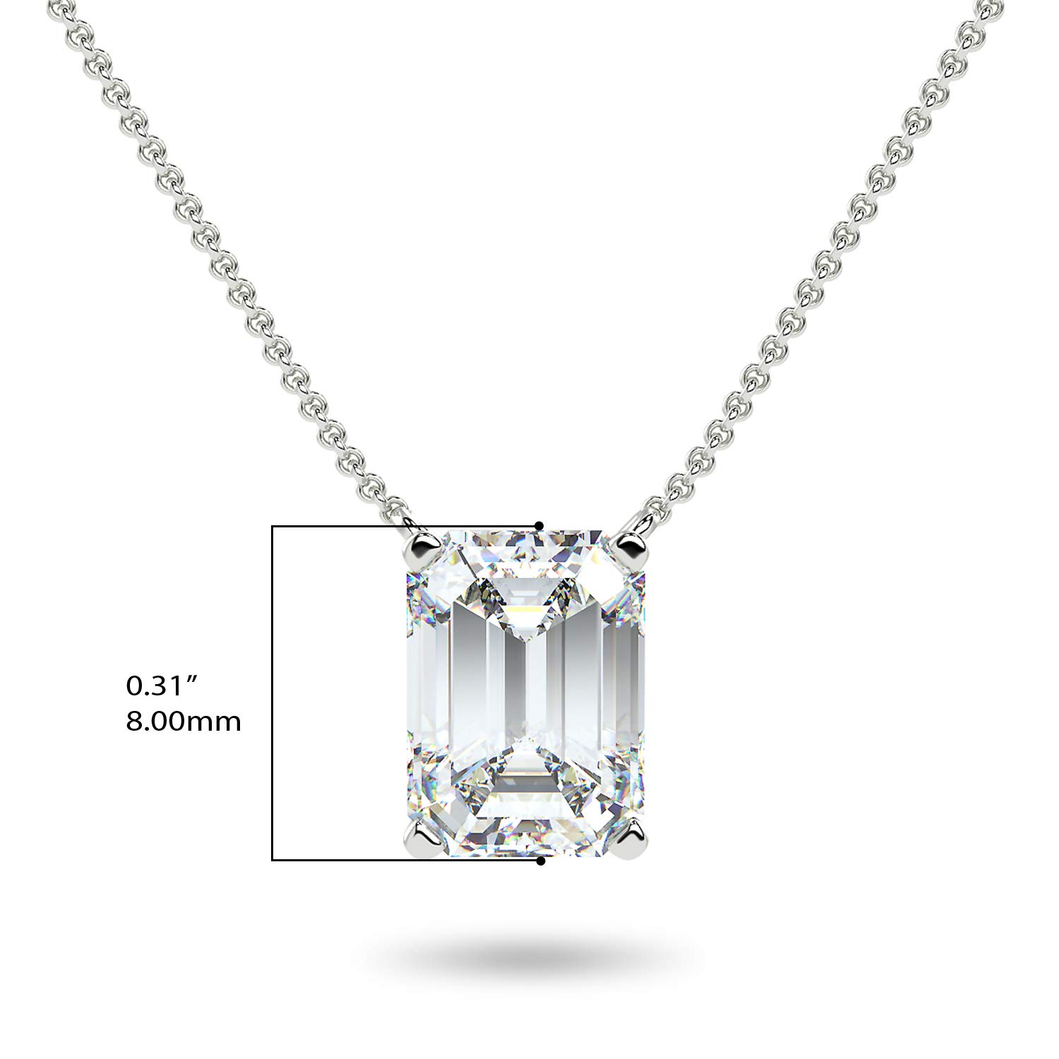 Carbon Atelier IGI Certified 1 1/4 Carat Emerald Cut Lab Grown Diamond Rectangular Solitaire Pendant Necklace for Women in 14k White Gold (G-H, VS1-VS2, cttw) on 16 to 18 Inch Adjustable Chain