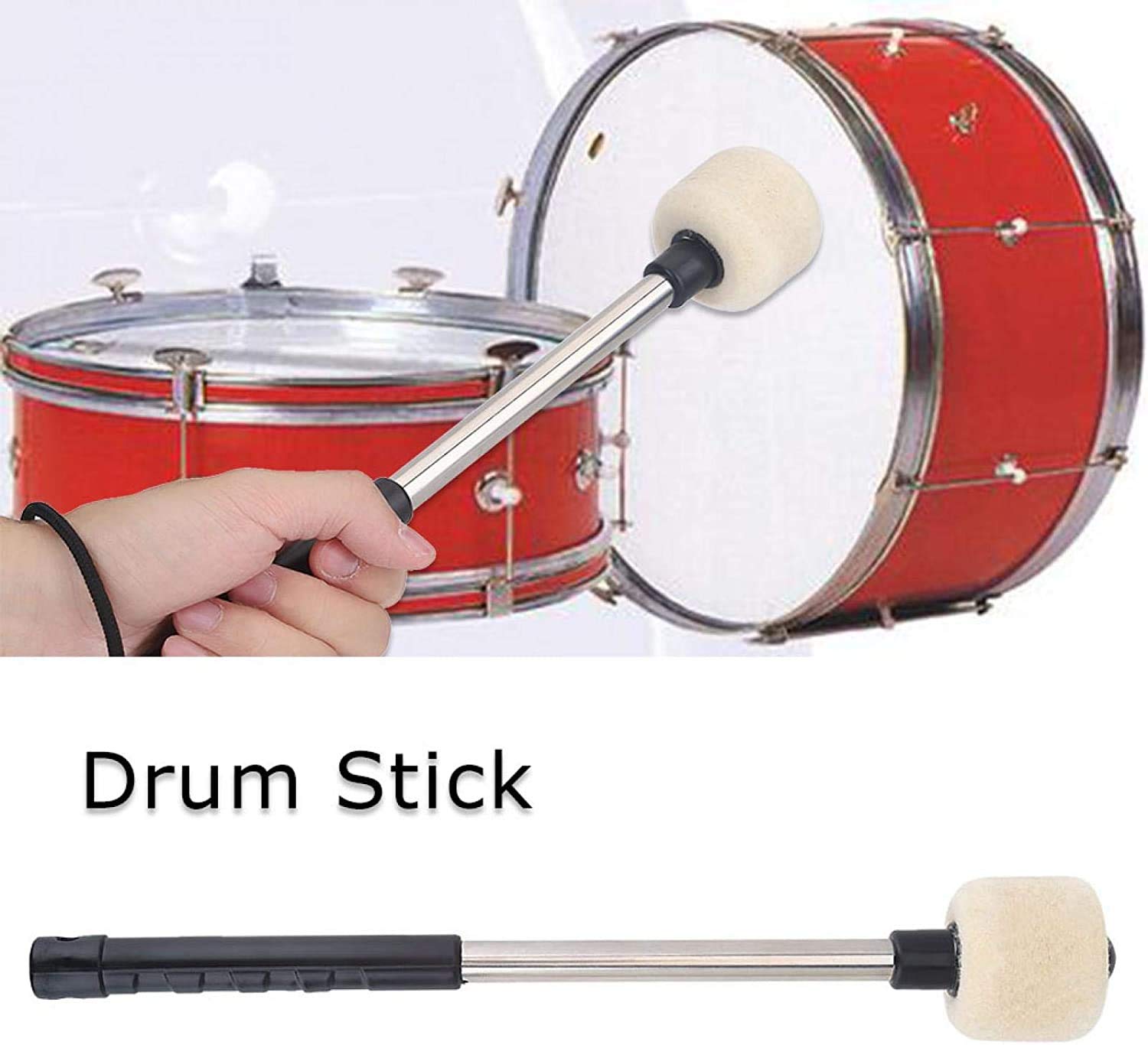 Jiayouy A Pair of Bass Drum Mallets Timpani Mallet Felt Mallets Sticks with Stainless Steel Handle Percussion Marching Band Accessory Length 320cm/12.6Inch