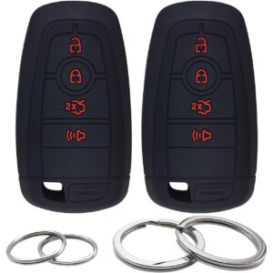 gfdesign 2 pcs silicone 4 buttons key fob cover remote case keyless rubber protector holder compatible with 2019 2018 2017 ford fusion edge expedition explorer mustang