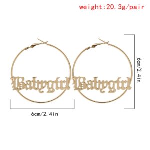 Fashion Retro Word Hoop Earrings Hip-Hop Golden Big Hollow Round Circle Letter Earrings Exaggerated Personality Geometric Punk Party Jewelry for Women-E