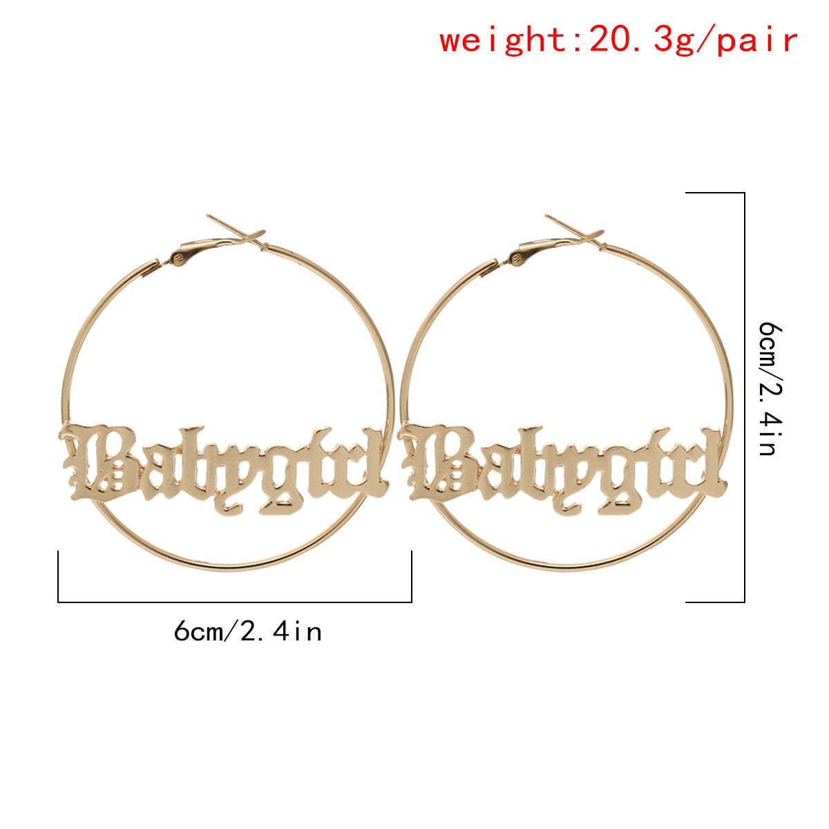 Fashion Retro Word Hoop Earrings Hip-Hop Golden Big Hollow Round Circle Letter Earrings Exaggerated Personality Geometric Punk Party Jewelry for Women-E