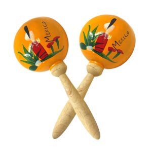 needzo maracas musical instrument, small colorful wooden pair with hand painted flower design, latin percussion for adults, 6 inches