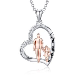 proess s925 sterling silver daughter heart pendant necklace from dad mom i love you forever jewelry (father daughter necklace)