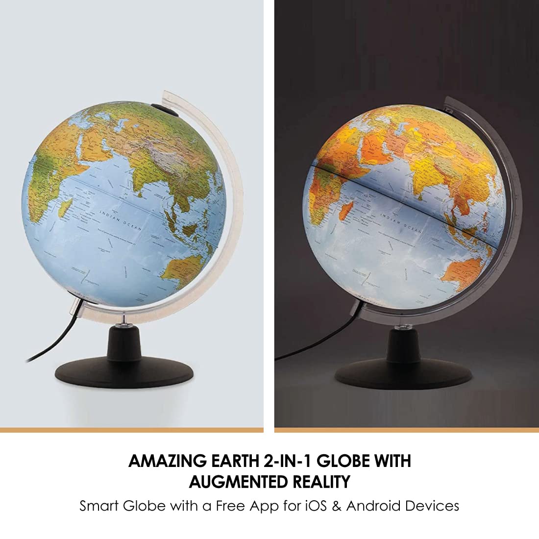 Waypoint Geographic Amazing Earth 2-in-1 Globe with Augmented Reality, 10” Illuminated World Globe, Smart Interactive Globe with Stand, Blue Ocean