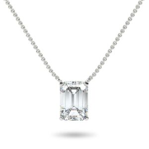 Carbon Atelier IGI Certified 1 1/4 Carat Emerald Cut Lab Grown Diamond Rectangular Solitaire Pendant Necklace for Women in 14k White Gold (G-H, VS1-VS2, cttw) on 16 to 18 Inch Adjustable Chain