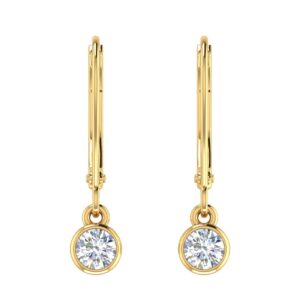 3/4 Carat Diamond Lever-back Drop Earrings in 14K Yellow Gold - IGI Certified