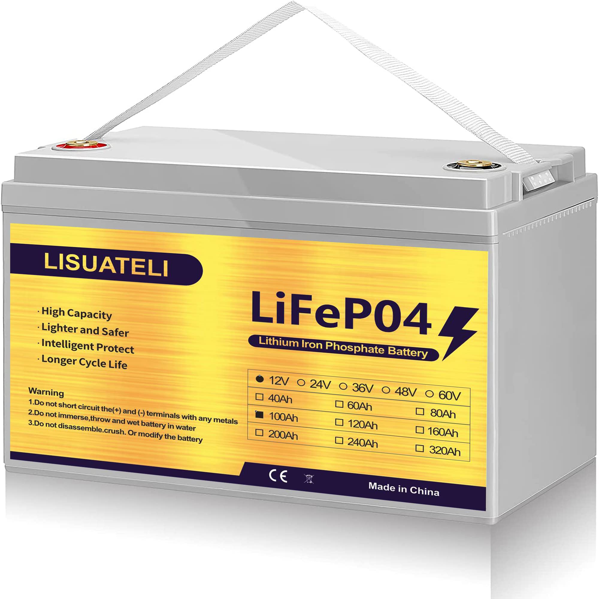 LISUATELI LiFePO4 Battery lithium batteries 12v100AH over 8000 Deep Cycles Iron Phosphate Battery Low Temp Protection Support in Series/Parallel for RV Camper Solar Golf Cart Marine Battery 100A BMS