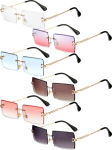 weewooday 6 pairs rimless rectangle sunglasses for women men vintage chic frameless square glasses unisex glasses eyewear(chic colors)