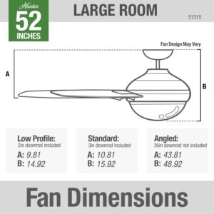 Hunter Fan Company 51315 Aerodyne Ceiling Fan, 52, Matte Silver