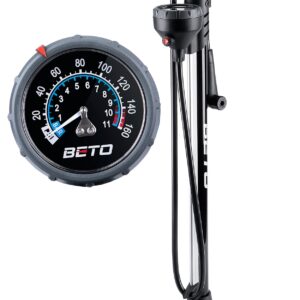 Beto Bike Pump Portable - Bicycle Floor Pump with Industrial Top-Mounted Gauge & Air Bleed Button - Presta Schrader Valve Universal, Steel Tube 160 Psi Max