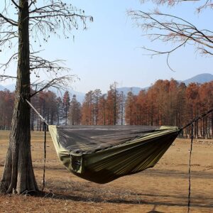 Sunyear Camping Hammock with Removable No See-Um Net, Double & Single Portable Outdoor Hammocks Parachute Lightweight Nylon with Tree Straps for Adventures Hiking Backpacking Green