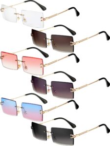 weewooday 6 pairs rimless rectangle sunglasses for women men vintage chic frameless square glasses unisex glasses eyewear(stylish colors)