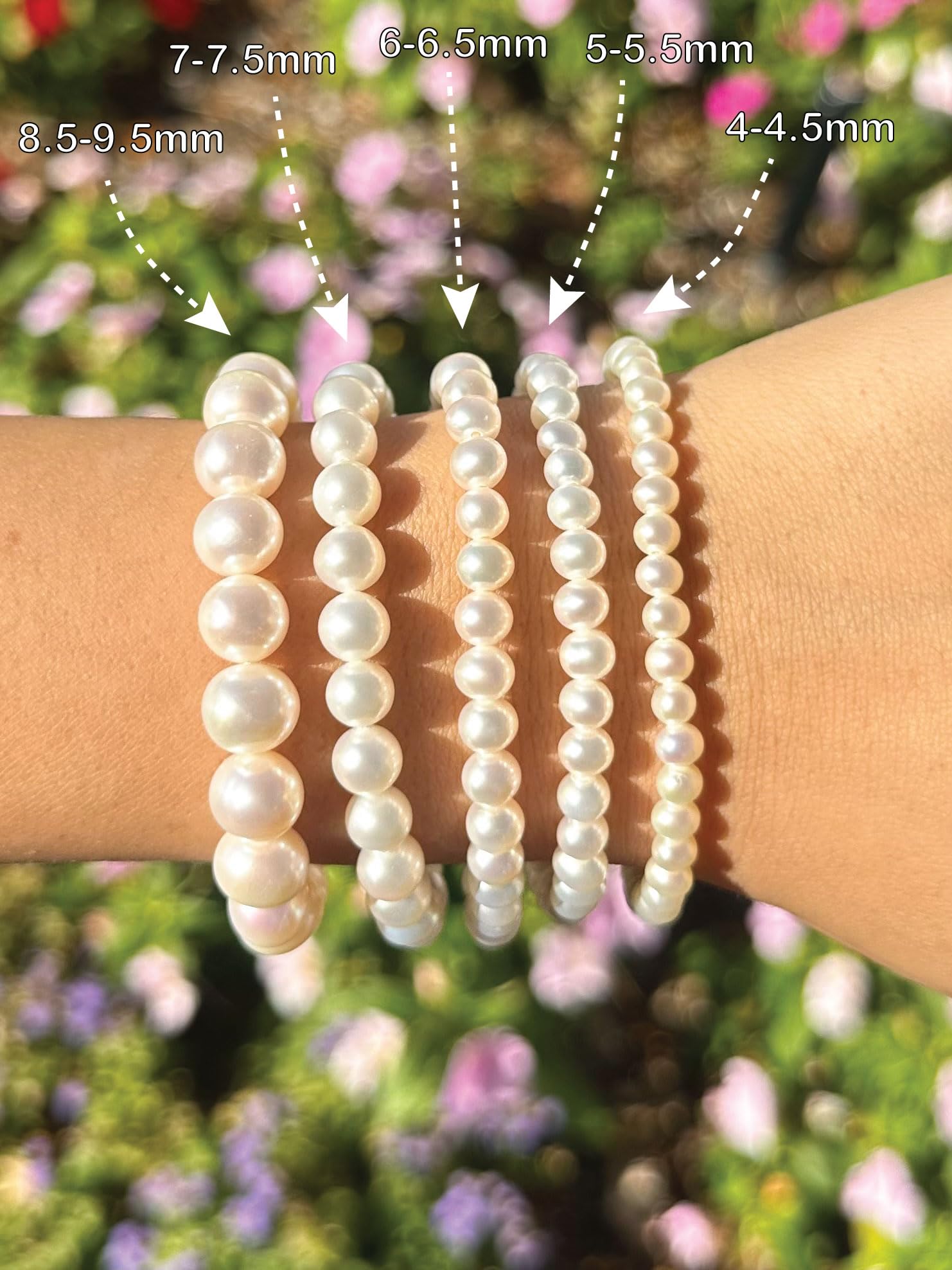 Freshwater Cultured Pearls 8inch Classic Stretch Strand Pearls Bracelet Jewelry for Women and Girls (Choice of Size and Colors) (white, 8.0-8.5mm)