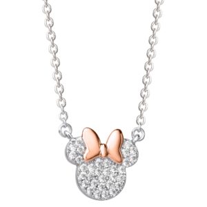 Disney Jewelry, Minnie Mouse Cubic Zirconia Pendant Necklace, Silver Plated, Pink Plated, 16+2" Extender