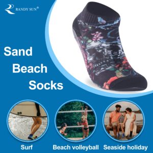 RANDY SUN Unisex Quick-Dry Sand Not Waterproof Socks, Barefoot Shoes for Summer Fun Surf Swim Yoga Exercise Water Sport Protect Against Hot Sand and Shells (1 Pair Black Red Printed Low Cut S)