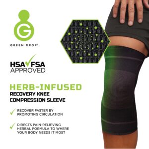 Green Drop Professional Knee Brace - Compression Sleeve Support for Men & Women - Breathable Patented Medical Grade Natural Relief Herb-Infused Support for Sports, Running, Injury Recovery, Arthritis