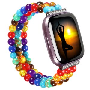 7 chakra healing bracelet handmade natural stone yoga beads beaded band compatible with fitbit versa/fitbit versa 2 / fitbit versa lite