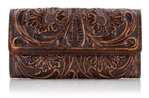 mauzari geneva women's tooled leather wallet (copper highlights)