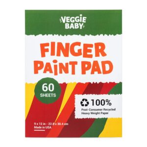 veggie baby art paper pad for finger painting, drawing and coloring, 60 sheets, kid’s and toddler’s multimedia paint use, unwaxed heavy stock for crayons and projects