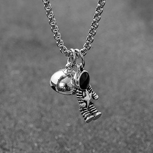 Innocence 925 Silver Plated Mutual Attraction Couples Matching Necklaces For Men Women Spaceman Pendants 2 PCS Promise Astronaut Birthday Valentine's Day Gift Jewelry For Him Her