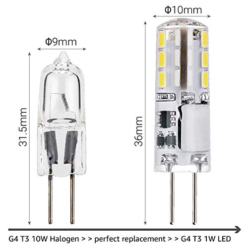 JAUHOFOGEI G4 LED Bulb 12V ac/dc Bi-pin Base Landscape Light Bulbs - 10W Replacement Halogen JC Bulb - 1 Watt 12 Volt Mini T3 Bulb for Under Cabinet Puck Lights - Daylight White 6000K - 10 Pack