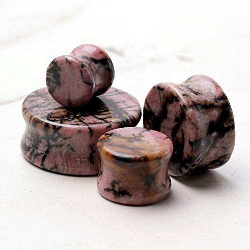 Natural Rhodonite Stone Saddle WildKlass Plug (7/8")