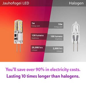 JAUHOFOGEI G4 LED Bulb 12V ac/dc Bi-pin Base Landscape Light Bulbs - 10W Replacement Halogen JC Bulb - 1 Watt 12 Volt Mini T3 Bulb for Under Cabinet Puck Lights - Daylight White 6000K - 10 Pack