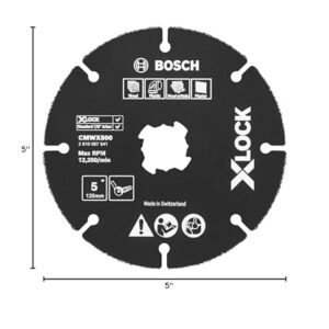 BOSCH CMWX500 5 In. X-LOCK Carbide Multi-Wheel Compatible with 7/8 In. Arbor for Applications in Cutting Wood, Wood with Nails, Plastic, Plaster