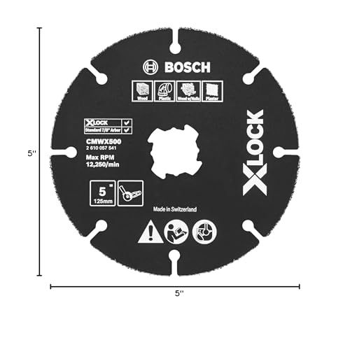 BOSCH CMWX500 5 In. X-LOCK Carbide Multi-Wheel Compatible with 7/8 In. Arbor for Applications in Cutting Wood, Wood with Nails, Plastic, Plaster