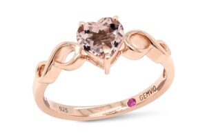 gemvio collection 6mm heart shape peach morganite gemstone infinity heart engagement wedding ring in 14k rose gold over sterling silver gifts for women (0.67 cttw) ring size-5