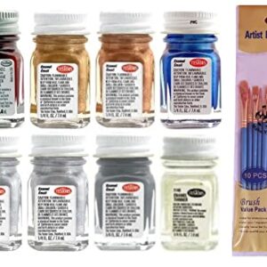 Make Your Day Testors Metallic Enamel Paint Variety with Thinner, 1/4 fl oz (Pack of 8) Paintbrushes