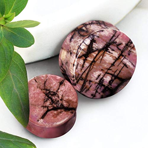 Natural Rhodonite Stone Saddle WildKlass Plug (7/8")