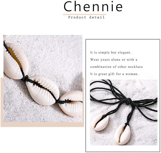 Chennie Boho Cowrie Shell Choker Necklaces Black Puka Nature Cowrie Seashell Necklace Ankle Bracelets Adjustable Jewelry Beach Foot Chain for Women (B Black)