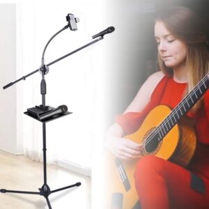 ZBY Microphone Stand Tray, Clamp-On Rack Tray,Music Stand for Music Sheet,Clamp Compatible with Most Microphones Stands for Live Streaming,Karaoke, Recording, size:7.9x8.7in (Stand NOT Included)