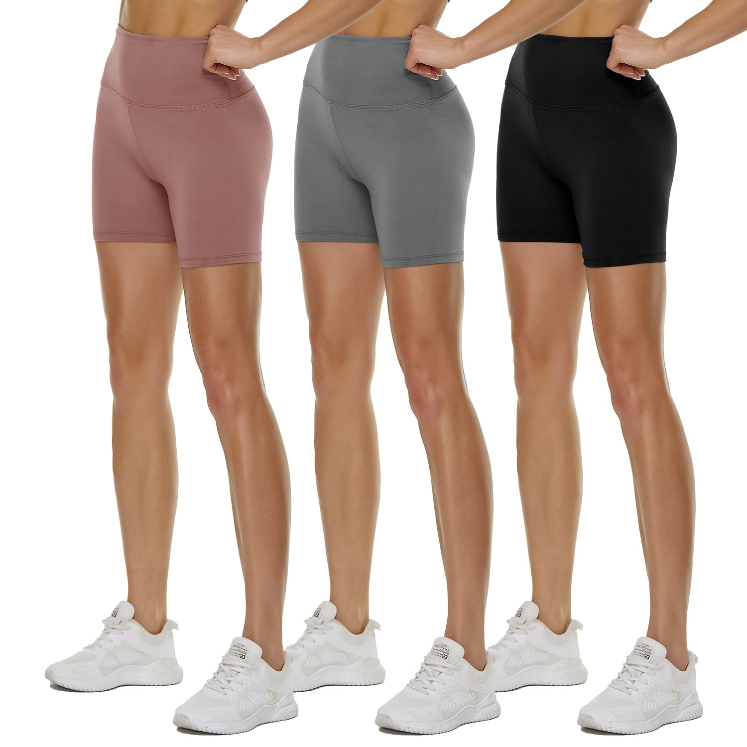 3 Pack High Waisted Biker Shorts for Women – 3"/ 5"/ 8" Black Workout Yoga Compression Novelty Shorts for Running