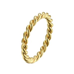 pamtier unisex stainless steel 3mm dainty spiral pattern multi strand rope plait twist ring minimalist style stackable eternity band gold size 6