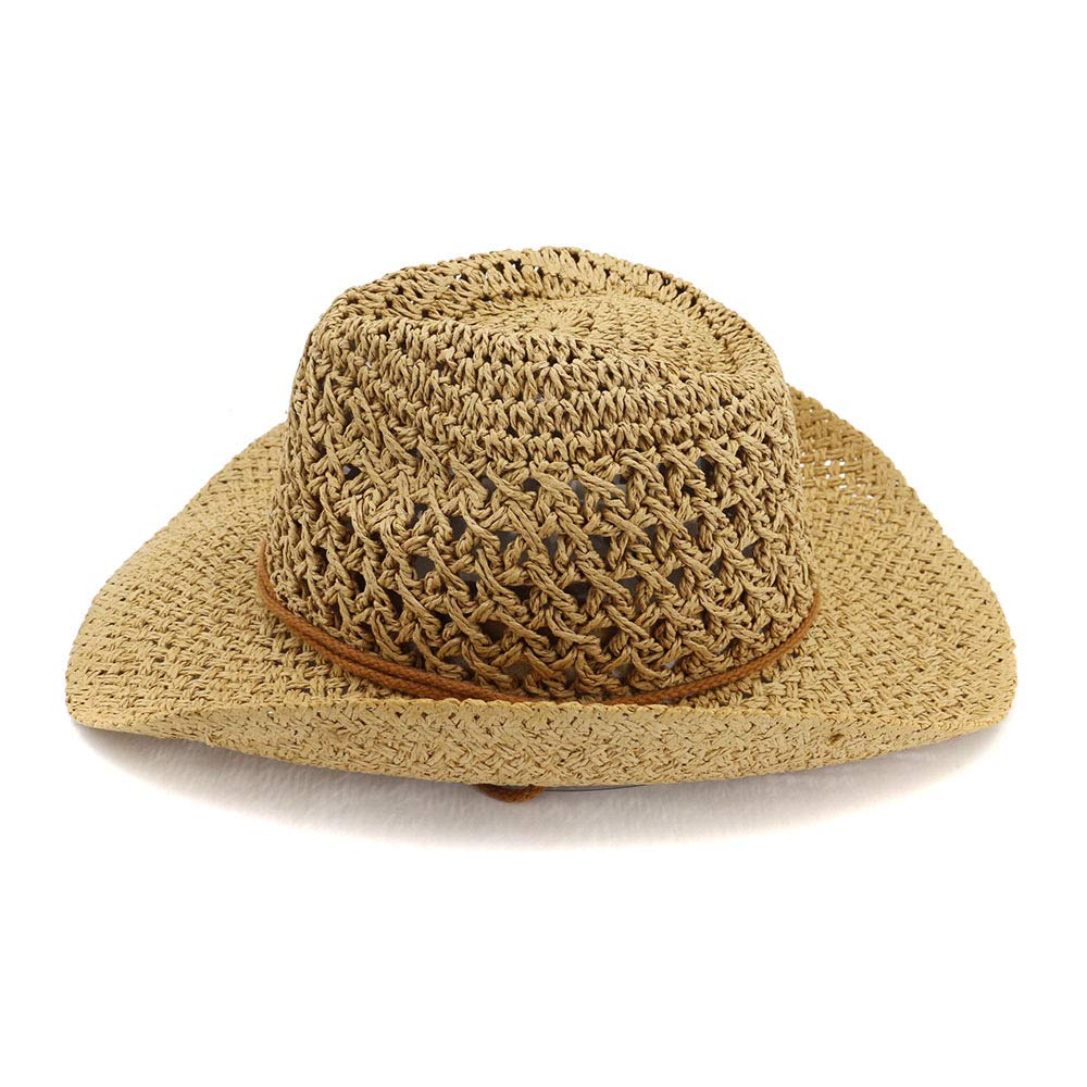 ADAHOP Classic Cattleman Straw Cowboy Hat Western Style Outback Toyo Cowboy Hat Shapeable Woven Sun Caps Khaki