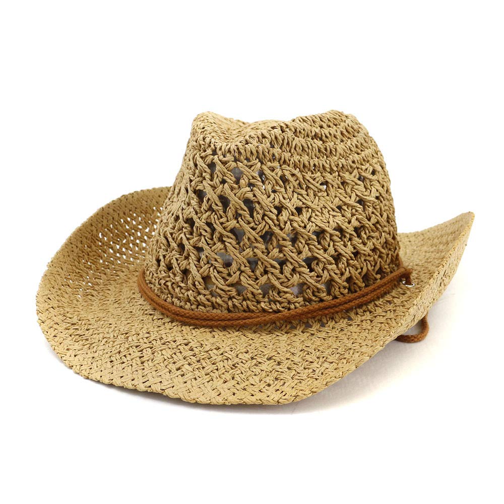 ADAHOP Classic Cattleman Straw Cowboy Hat Western Style Outback Toyo Cowboy Hat Shapeable Woven Sun Caps Khaki