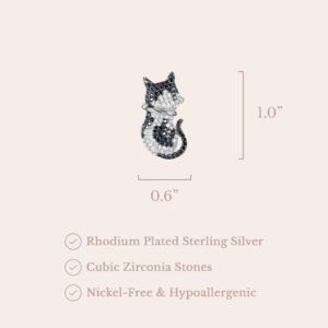 SCAMPER & CO Cool Cat Pendant Necklace for Women - Genuine Gemstone and Cubic Zirconia Kitten Charm with Elegant Fish Pattern Backplate on Real, Premium Plated Sterling Silver Chain with Easy Closure Lobster Claw Clasp, 18 inch