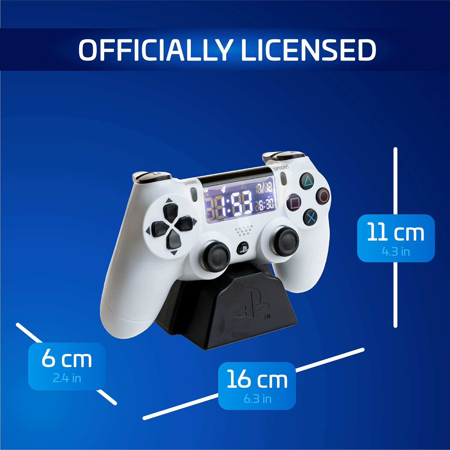 Paladone PlayStation Digital Alarm USB Reverse LCD with Backlight, White PS5 Controller Design, Use D Pad & Buttons to Control & Set Clock, Gamer Decor, PlayStation 5 Gaming Desk Accessories