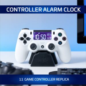 Paladone PlayStation Digital Alarm USB Reverse LCD with Backlight, White PS5 Controller Design, Use D Pad & Buttons to Control & Set Clock, Gamer Decor, PlayStation 5 Gaming Desk Accessories