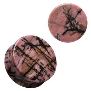 natural rhodonite stone saddle wildklass plug (7/8")