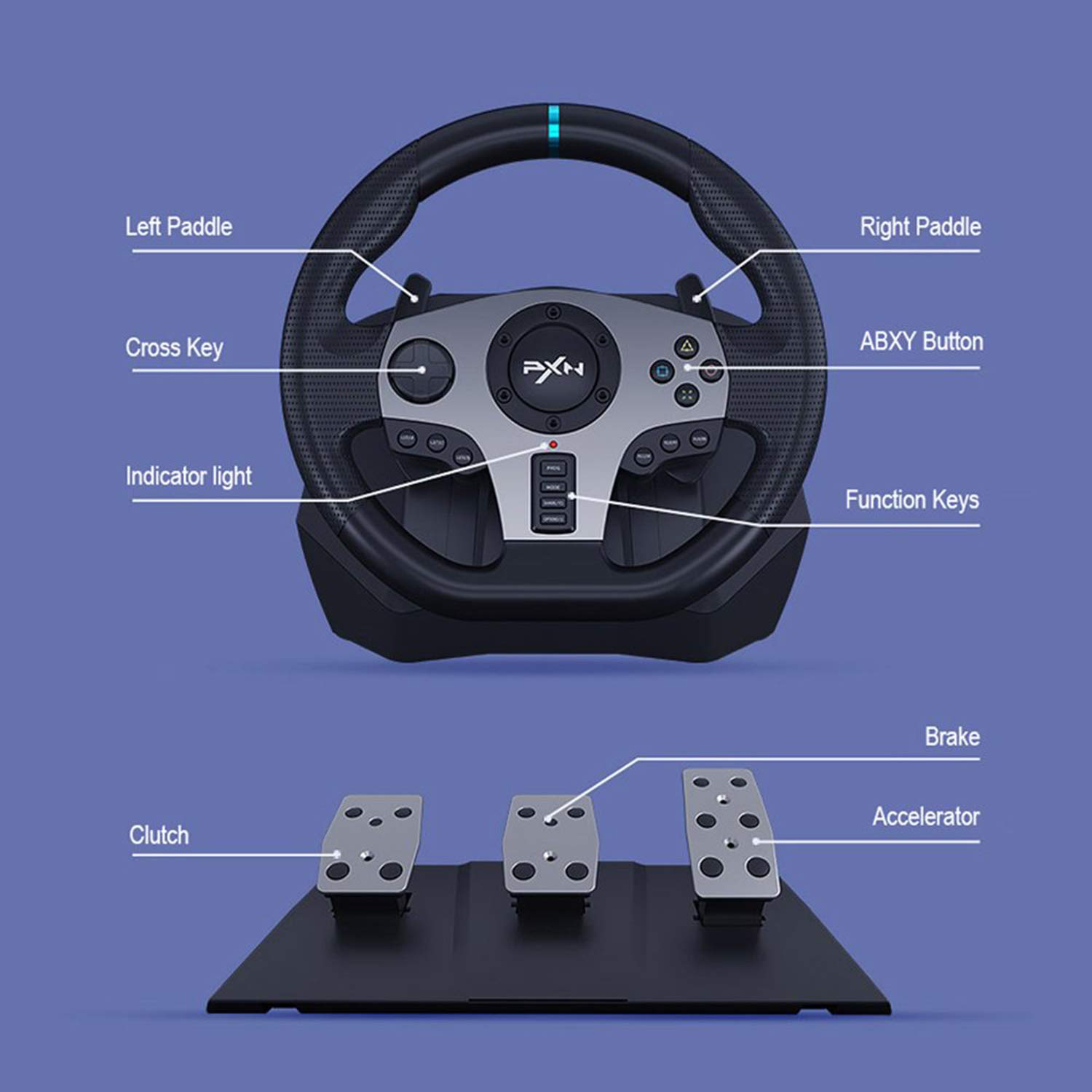 PXN V9 Gaming Steering Wheel With Pedals and Shifter 270/900° Dual-Motor Feedback Driving gaming Racing Wheel for PC,PS4,PS3,Xbox One, Xbox Series X/S,N-Switch