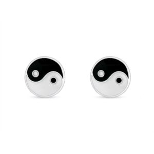 925 sterling silver yin and yang enamel stud push back earrings