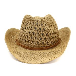 adahop classic cattleman straw cowboy hat western style outback toyo cowboy hat shapeable woven sun caps khaki