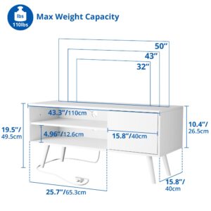 Cozy Castle TV Stand for 50 Inch TV, Mid Century Modern Entertainment Center with Storage Cabinet, TV Media Console with Charging Station for Living Room, Bedroom, White