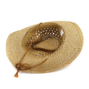 ADAHOP Classic Cattleman Straw Cowboy Hat Western Style Outback Toyo Cowboy Hat Shapeable Woven Sun Caps Khaki