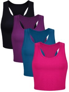 geyoga 4 pieces women basic tank top cotton racerback sleeveless athletic crop cotton top (bright color, small)