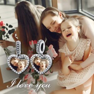 LONAGO Personalized Photo Charm for Bracelet Necklace 925 Sterling Silver Custom Heart Picture Charm Hold 2 Pictures Gift for Women