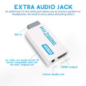 Xahpower Wii to HDMI Converter, Wii HDMI Adapter 1080P for Full HD Device with 3,5mm Audio Jack&HDMI Output Compatible with Nintendo Wii, Wii U, HDTV, Monitor-Supports All Wii Display Modes 720P